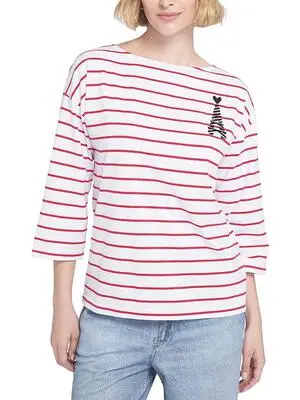 ELLE COLLECTION Striped Tee With Graphic - Red/white