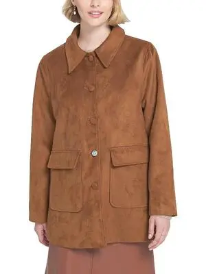 ELLE COLLECTION Faux Suede Car Coat - Brown