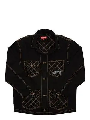 Supreme Diamond Stitch Denim Chore Coat - Black