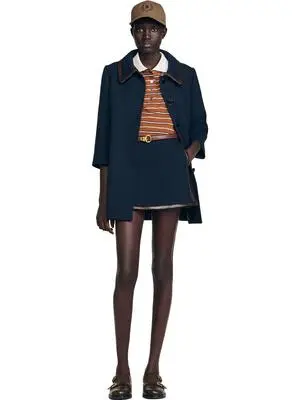 Sandro Mini Skirt With Leather Bands Navy Blue