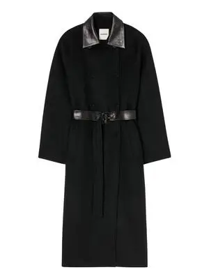 SANDRO Long Wool And Leather Trench Coat