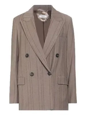 Peserico Double-breasted Blazer With Leather Trims - Beige