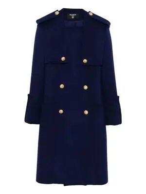 Balmain Knee-length Double-breasted Coat - Blue
