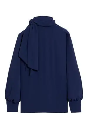 MIKAEL AGHAL Chiffon Tie-Neck Blouse Navy