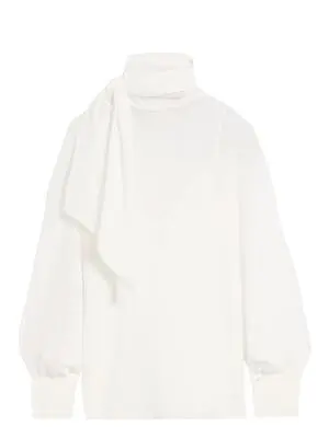 MIKAEL AGHAL Chiffon Tie-Neck Blouse White