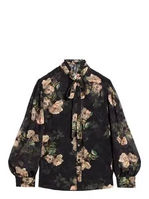 MIKAEL AGHAL Floral-print Fil Coupé Chiffon Blouse - Pastel Orange