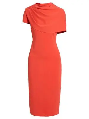 Badgley Mischka Draped Crepe Midi Dress - Papaya
