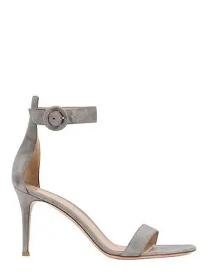 GIANVITO ROSSI Portofino 85 Suede Sandals - Light Gray
