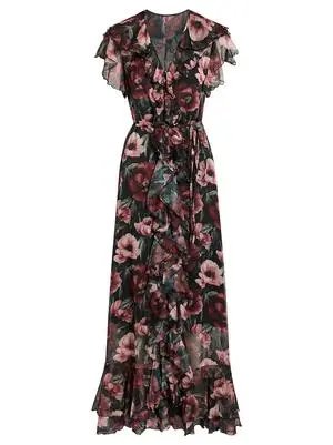 MIKAEL AGHAL Ruffled Floral-print Georgette Maxi Dress - Brick