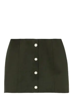 Alessandra Rich Wool-crepe Mini Skirt With Faux Pearl Buttons - Dark Green