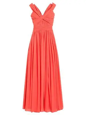 Badgley Mischka Off-the-shoulder Pintucked Georgette Gown - Coral