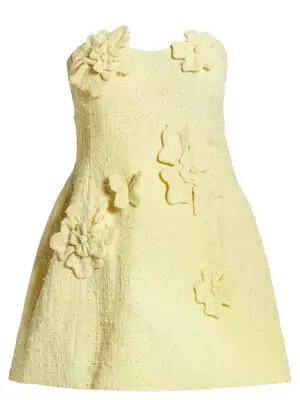 LEO LIN Rosario Floral-embellished Tweed Dress - Yellow