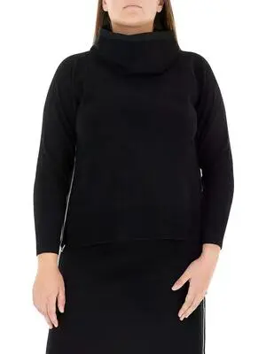 ELENA MIRO` Cowl-neck Side-stripe Sweater - Black