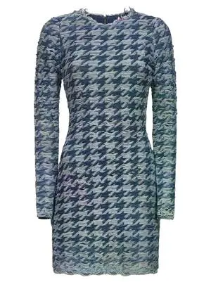 Diesel Frayed Houndstooth Mini Dress - Blue