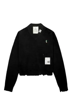 Mihara Yasuhiro Frayed V-neck Sweater - Black