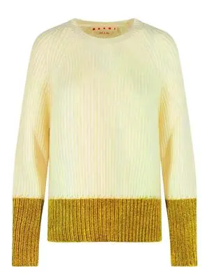 Marni Ribbed Contrast-Hem Sweater Neutrals