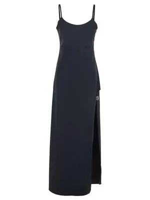 Coperni Long Dress With Thin Straps And Logo Plaque - Black