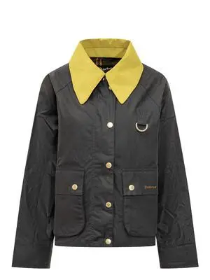 Barbour Waxed Cotton Jacket With Velvet Collar Blue