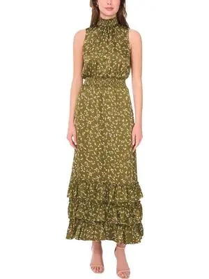 Halogen Smocked Tiered Maxi Dress - Olive Moss