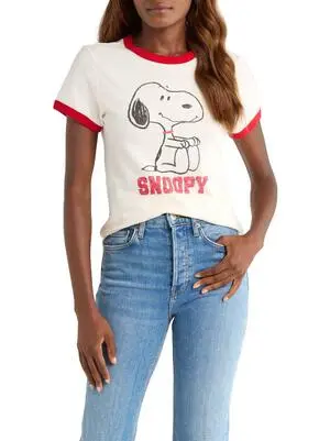 RE/DONE Classic Peanuts® Snoopy Graphic Ringer T-shirt - Vintage White With Crimson