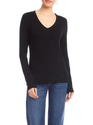 Karen Kane Rib V-neck Top - Black