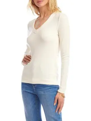 Karen Kane Rib V-neck Top - Dark Cream