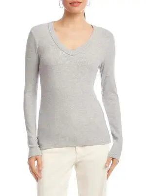 Karen Kane Rib V-neck Top - Heather Grey