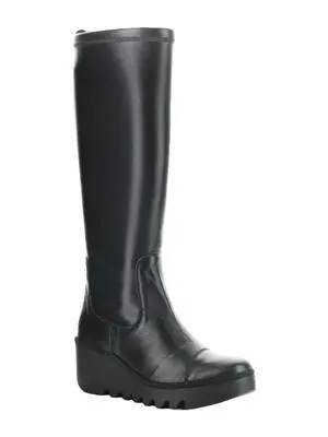 Fly London Budi Knee High Wedge Boot - Black