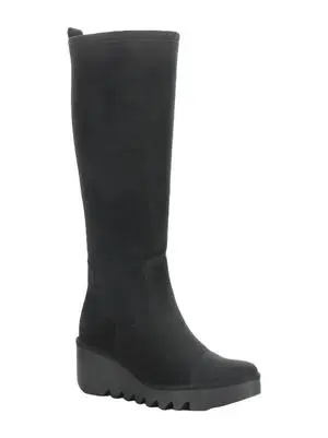 Fly London Budi Knee High Wedge Boot - Black/black