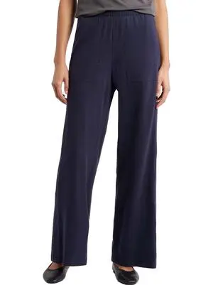 Eileen Fisher Slit Hem Straight-leg Terry Pants - Ink
