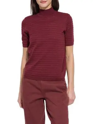 Lyssé Lottie Mock Neck Short Sleeve Sweater - Burnt Mahogany