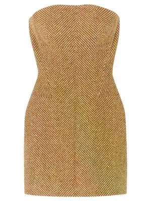 Ermanno Scervino Herringbone-pattern Bustier Dress - Neutrals