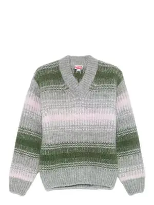 Kenzo Striped V-neck Sweater - Grey