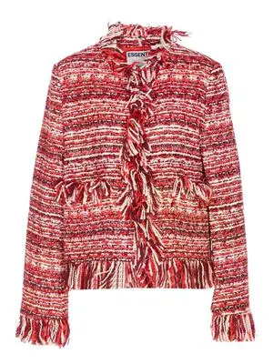 Essentiel Antwerp Fringed-trim Tweed Jacket - Red
