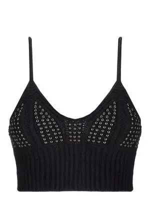 LANEUS Embellished Knit Top - Black