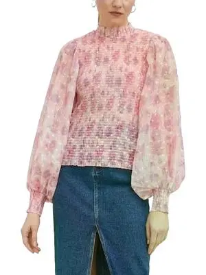 BRUUNS BAZAAR Smocked Floral-print Top - Pink