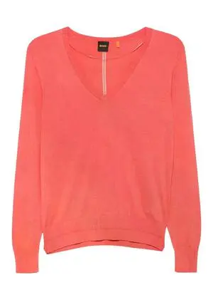 BOSS V-neck Long Sleeve Sweater - Pink