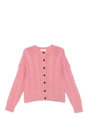 Eric Bompard Cable-knit Crew-neck Cardigan - Pink