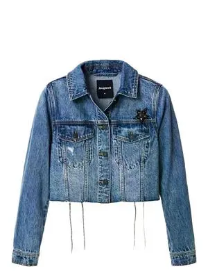 Desigual Lace-up Denim Jacket - Blue