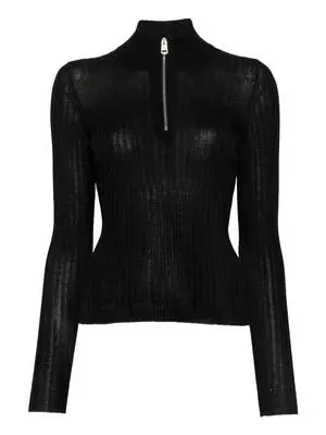 MRZ Zip-front Ribbed Sweater - Black