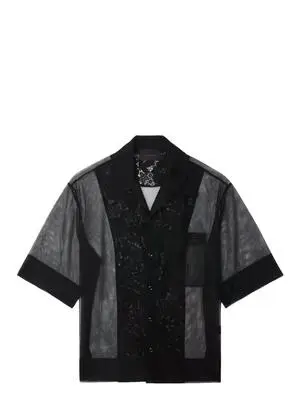 Simone Rocha Lace-panel Mesh Shirt - Black