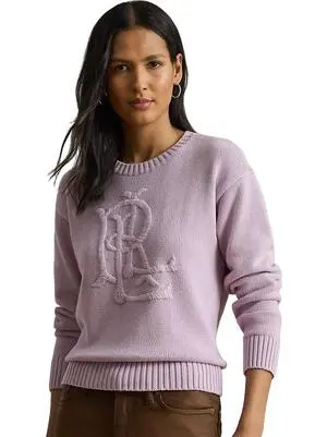 Ralph Lauren Embroidered-Logo Combed Cotton Sweater Lavender Frost