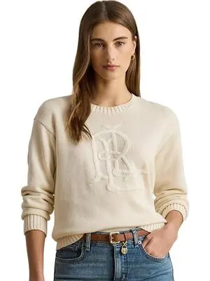 Ralph Lauren Embroidered-Logo Combed Cotton Sweater Mascarpone Cream