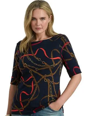 Ralph Lauren Belting-print Cotton Boatneck Tee - Navy Multi