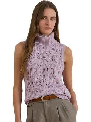 Ralph Lauren Pointelle Turtleneck Sweater Tank - Lavender Frost