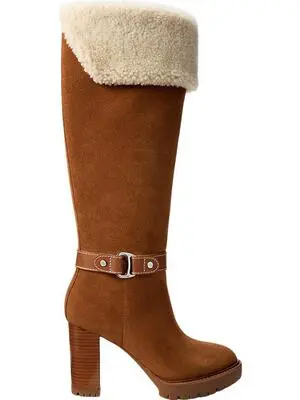 Ralph Lauren Suede & Shearling Tall Heel Boot - Lauren Tan/natural