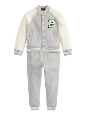 Ralph Lauren Fleece Baseball Jacket And Jogger Pant Set - Light Grey Heather