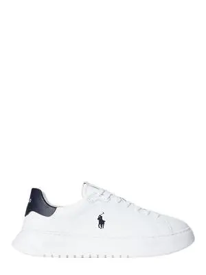 Ralph Lauren Rlite Court Tumbled Leather Sneaker - White/navy