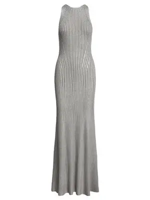 Ralph Lauren Foiled Rib-knit Sleeveless Evening Dress - Pearl Grey Melange/pallad