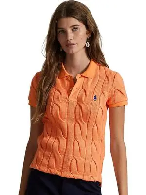 Ralph Lauren Cable-knit Cotton Polo Shirt - Mandarin Orange